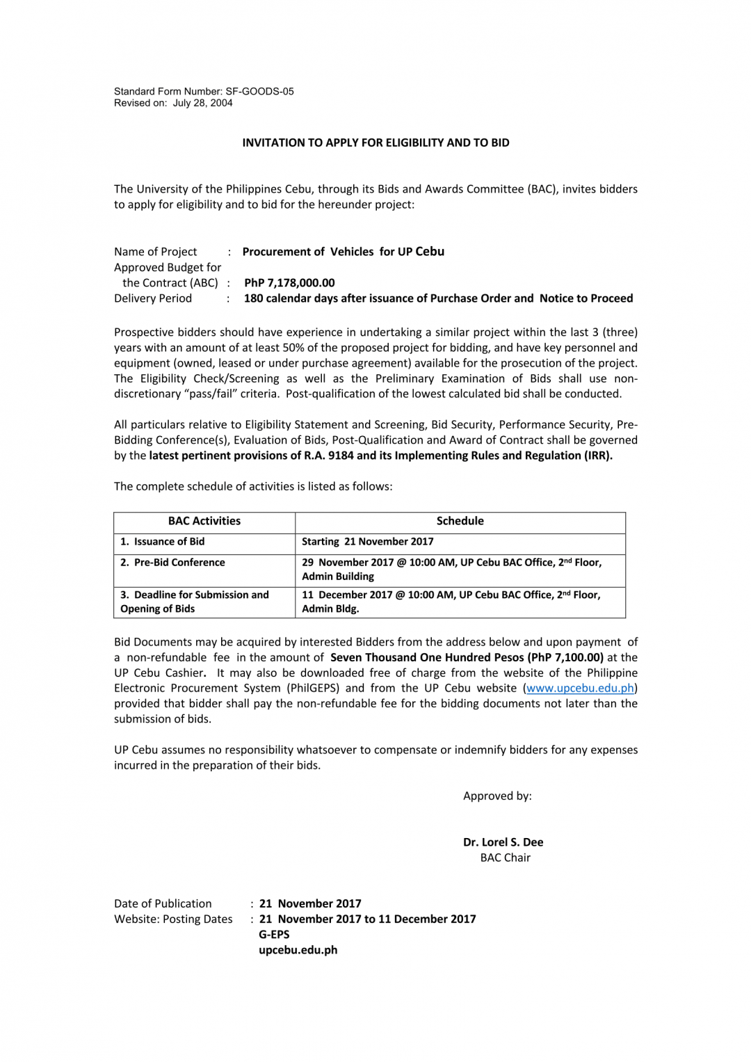 Invitation to Bid: Procurement of Vehicles for UP Cebu | University of ...