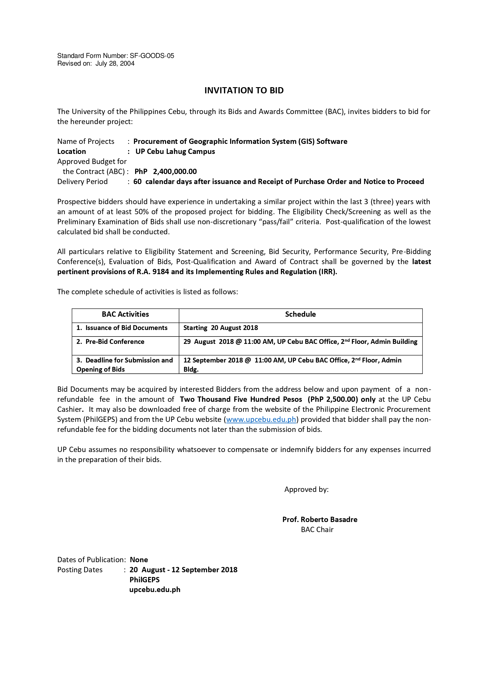 Invitation to Bid: Procurement of Geographic Information System (GIS ...