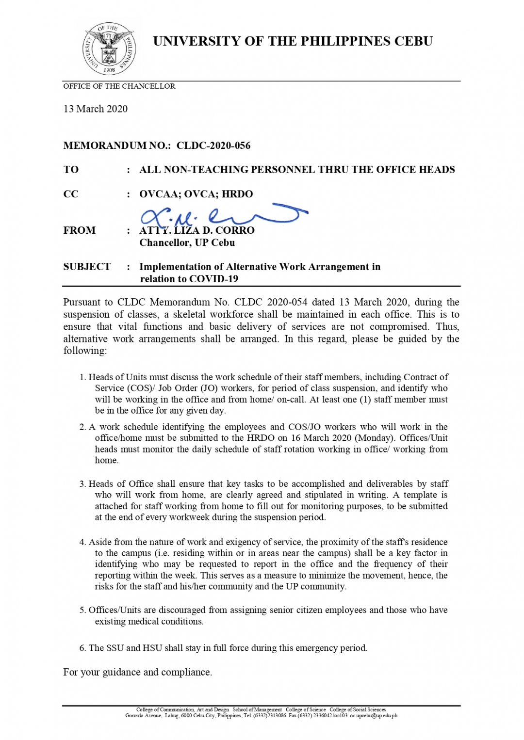 Implementation of Alternative Work Arrangements in relation to COVID-19 ...