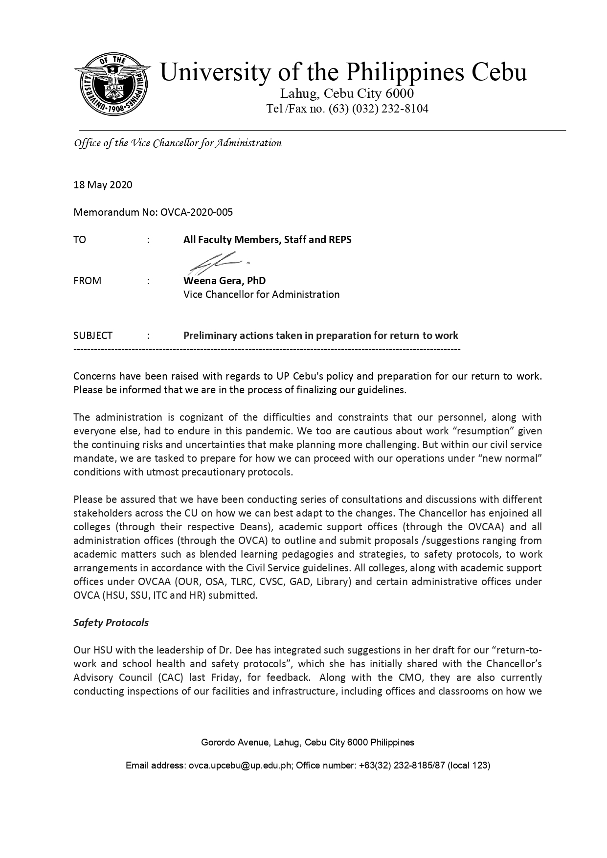 UP Cebu Administration: Preliminary actions taken in preparation for ...