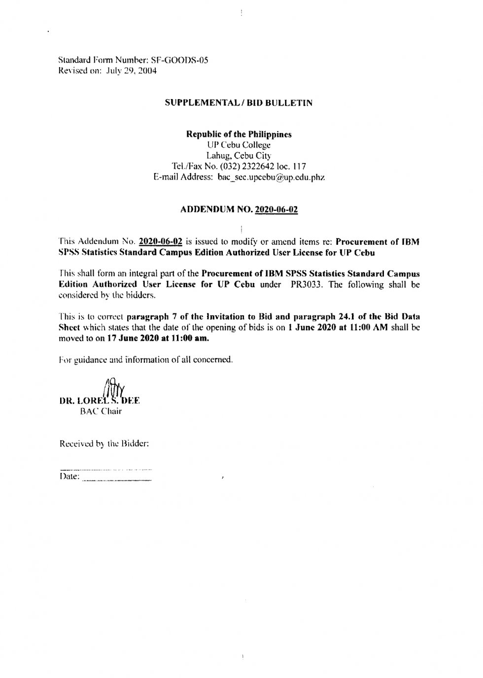 [FAILED] Invitation to Bid: Procurement of IBM SPSS Statistics Standard ...