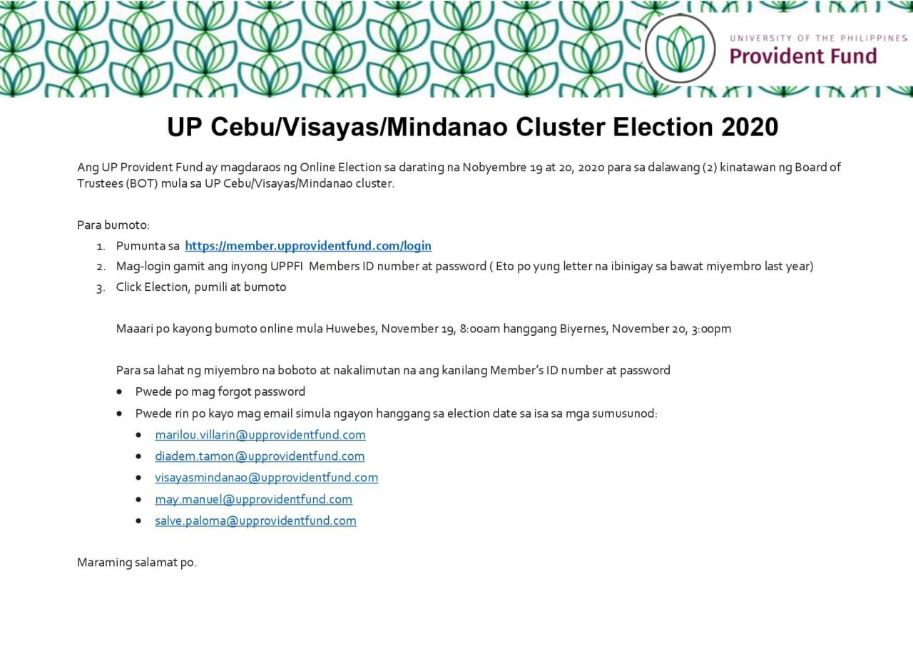 UP Provident Fund 2020 Elections | University of the Philippines Cebu