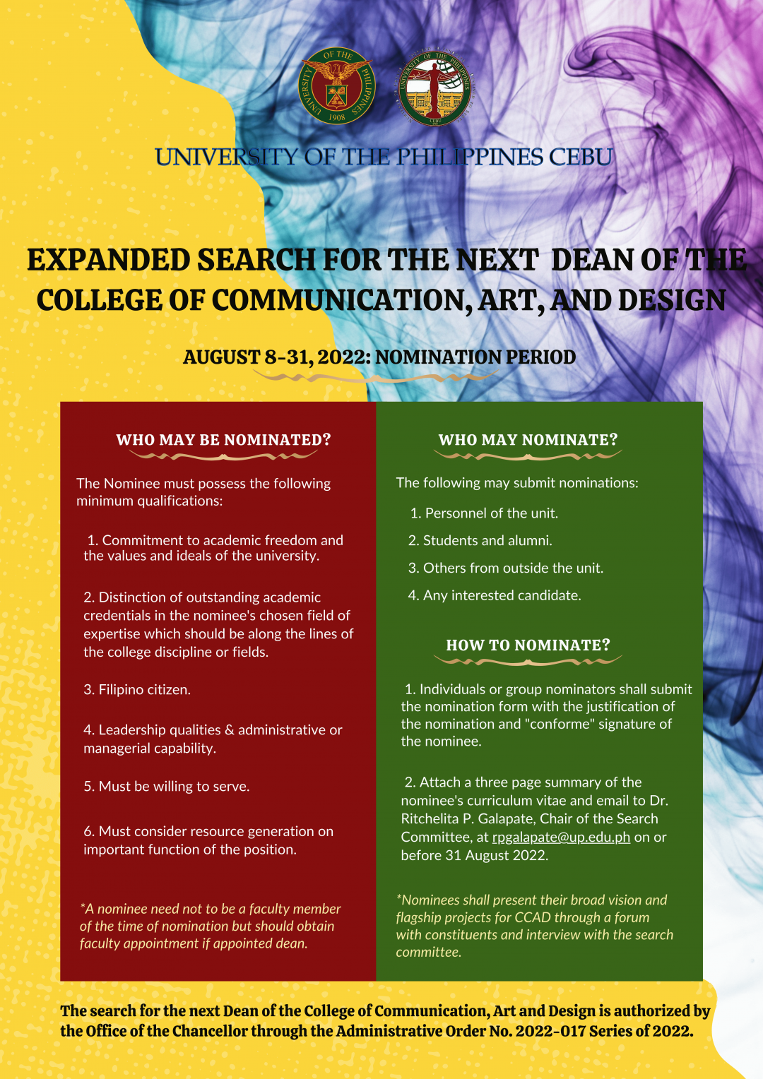 Expanded search for the next CCAD Dean | University of the Philippines Cebu
