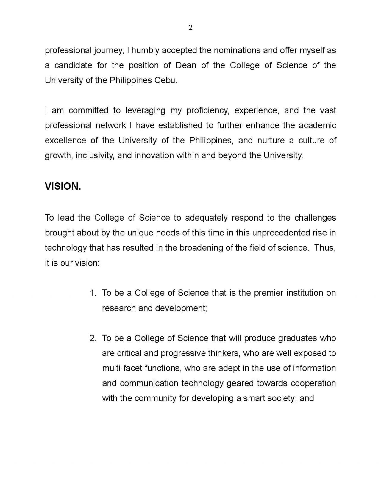 Vision Paper of Dr. Alvin Roxas for CS Dean Nominee | University of the ...