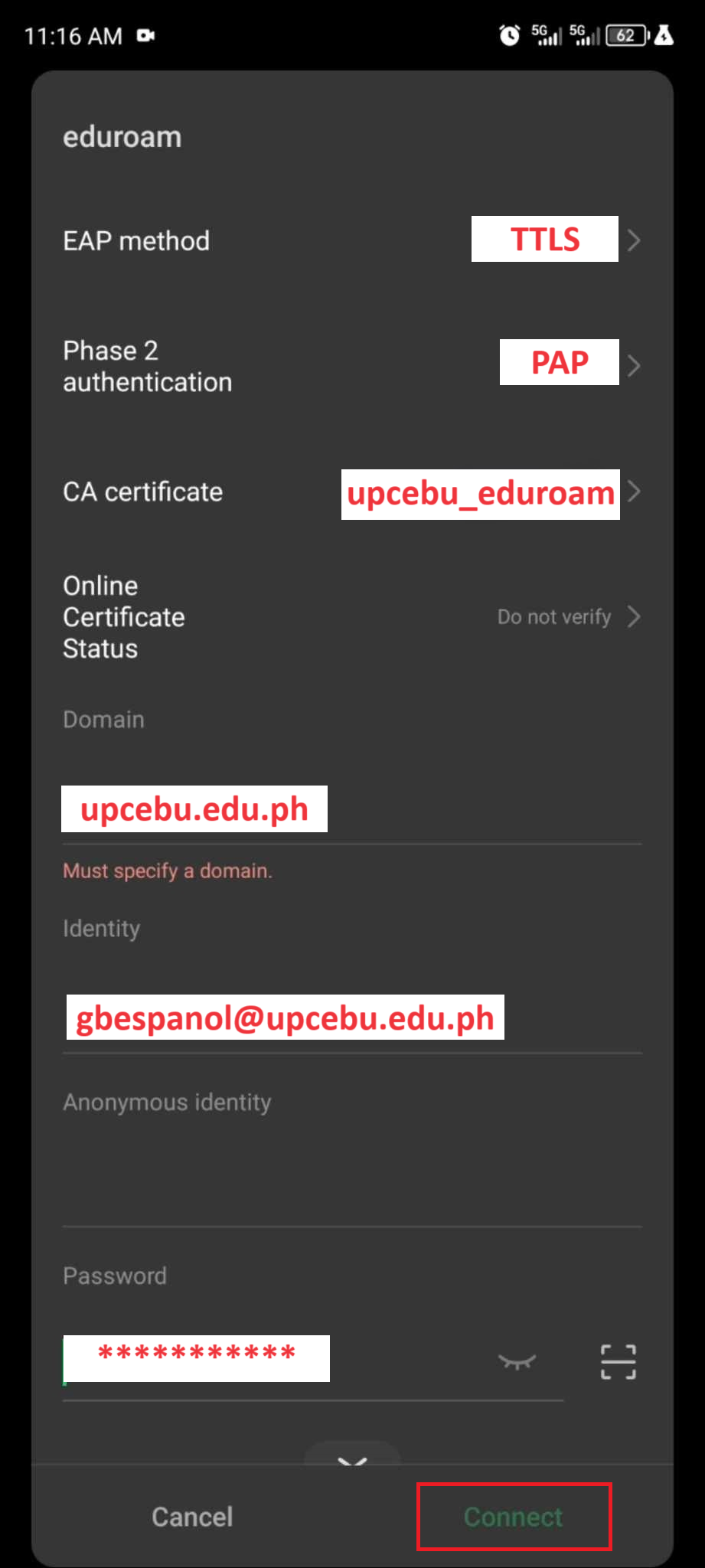 eduroam-android | University of the Philippines Cebu